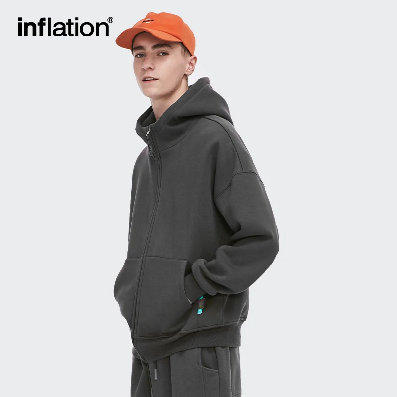 INFLATION-Winter-Thick-Fleece-Hooded-Jacket-Unisxe-350gsm-Premium-Zip ...