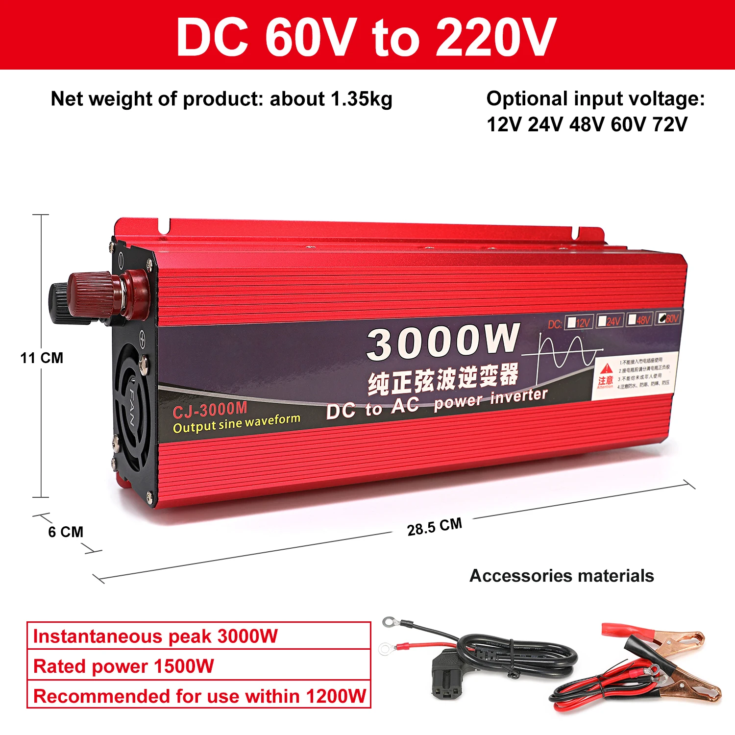 Inversor de onda sinusoidal pura de 3000W para el hogar, convertidor de batería de alta potencia ...