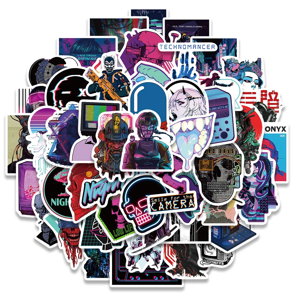 50pcs-Metallic-Mechanical-Cyberpunk-Vinyl-Stickers-Cool-Cartoon-Anime ...