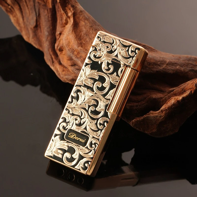 DERUI Black Gold Tang Grass Relief Pattern Gas Lighter, Retro Light ...