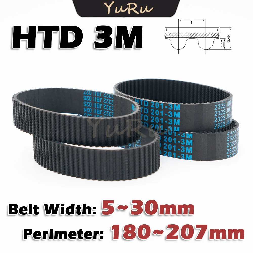 HTD 3M Rubber Timing Belt Closed Loop Width 5~30mm Perimeter 180 183 ...