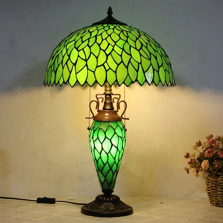 LongHuiJing-Tiffany-Night-Light-16Inch-Green-Leaves-Style-Stained-Glass ...