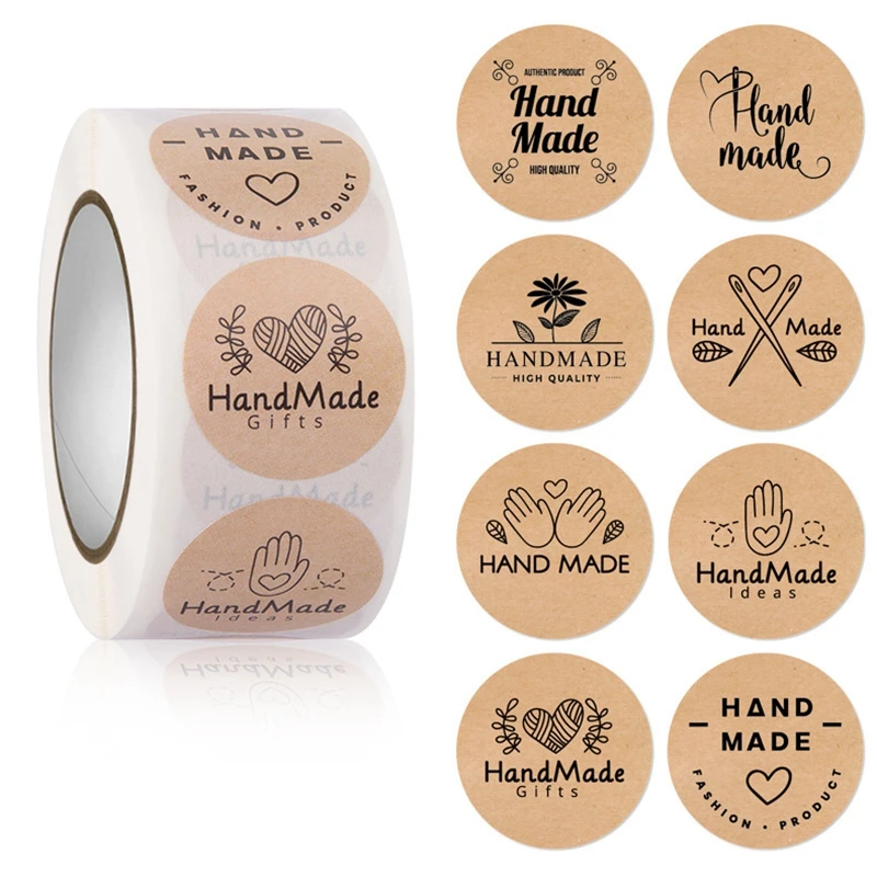 100-500pcs-Kraft-Paper-Handmade-with-Love-Stickers-Thank-You-Sticker ...