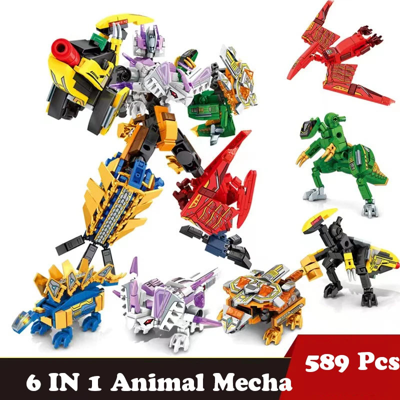 589Pcs-6-IN-1-Dinossauro-Transforma-o-Mecha-Building-Blocks-Deforma-o ...