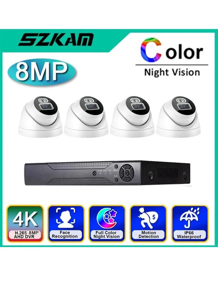 Full-Color-Night-Vision-4CH-4K-8MP-AHD-Dome-Camera-8Megalpixels-DVR-Kit ...