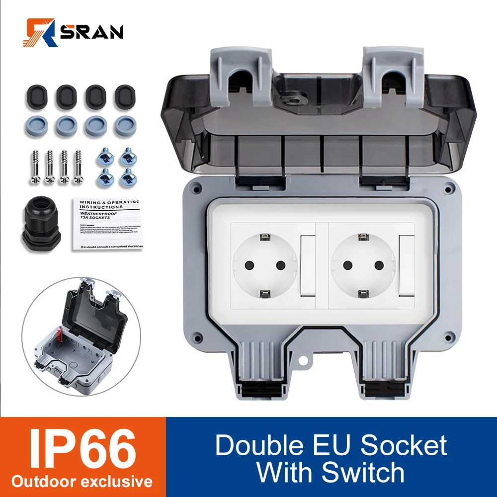 SRAN-IP66-Outdoor-Socket-Waterproof-220V-Eu-sockets-with-Switch-Double ...