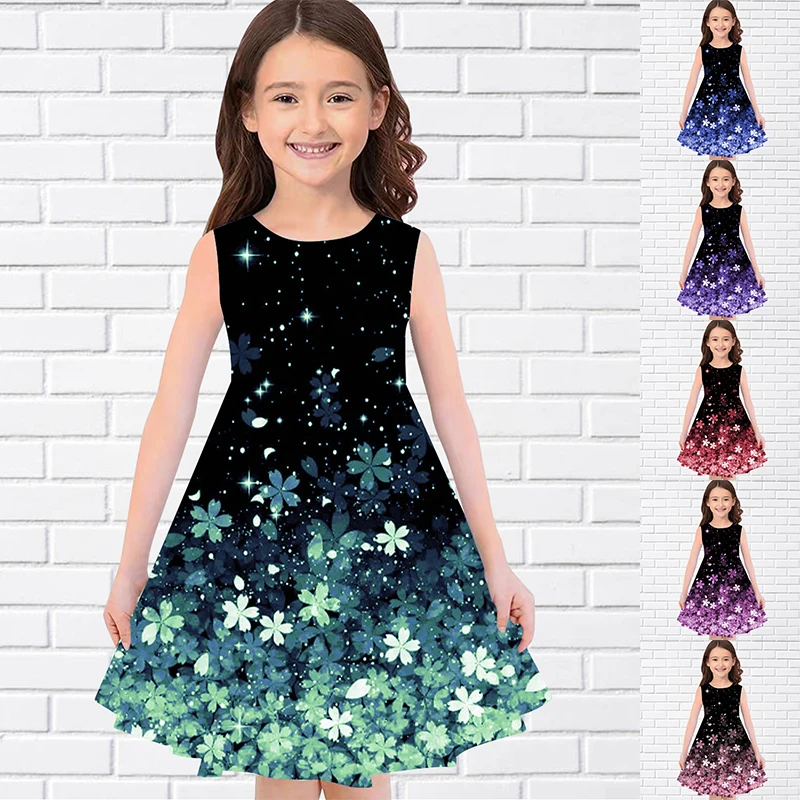 Girls-3D-Print-Dresses-Kids-Girl-Party-Sleeveless-Princess-Dress-Tank ...