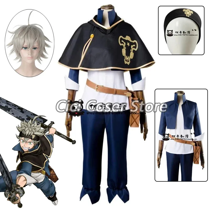 qq28LQAnime Clover Asta Cosplay Costume Cloak Headband Wig Black Bull ...