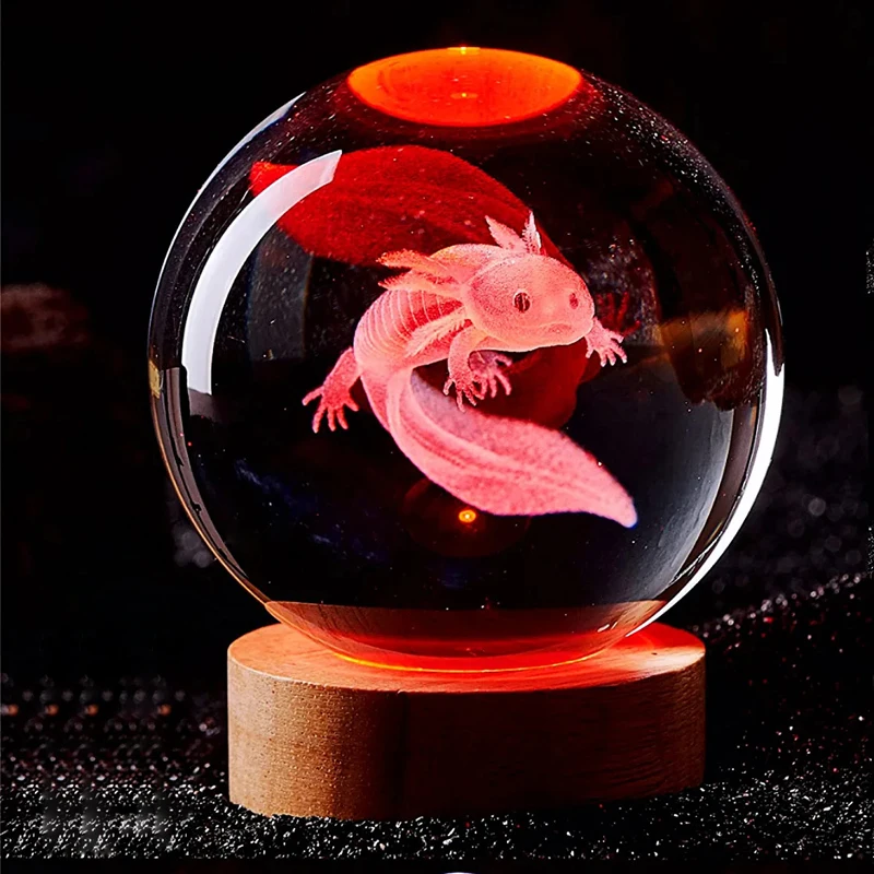 3D Axolotl laser engraved Crystal Ball coloured night light,girlfriend ...