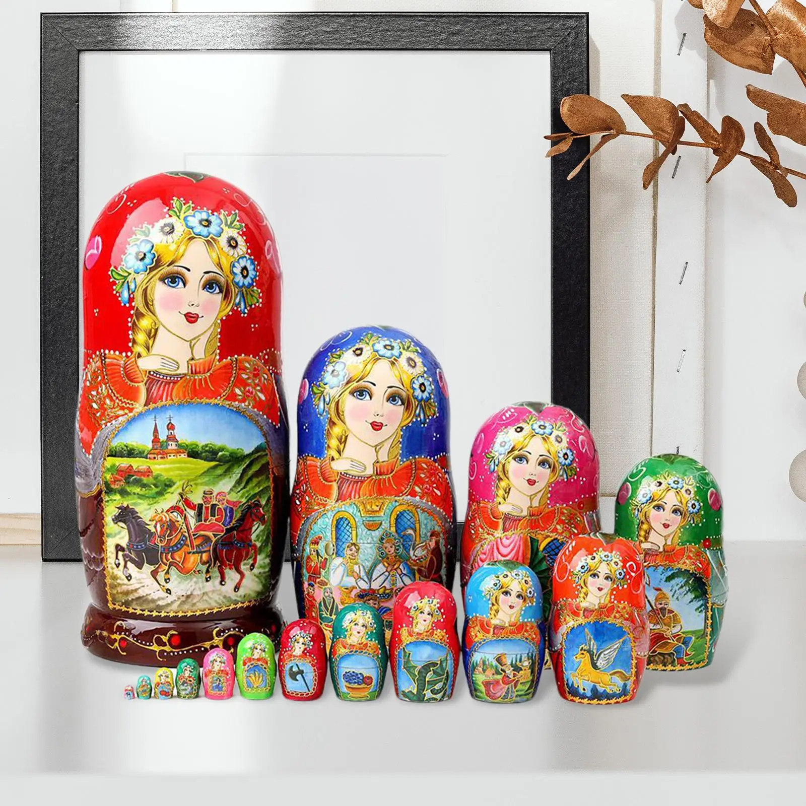 15Pcs Wooden Handpainted Russian Matryoshka Doll Nesting Doll Girl Doll ...
