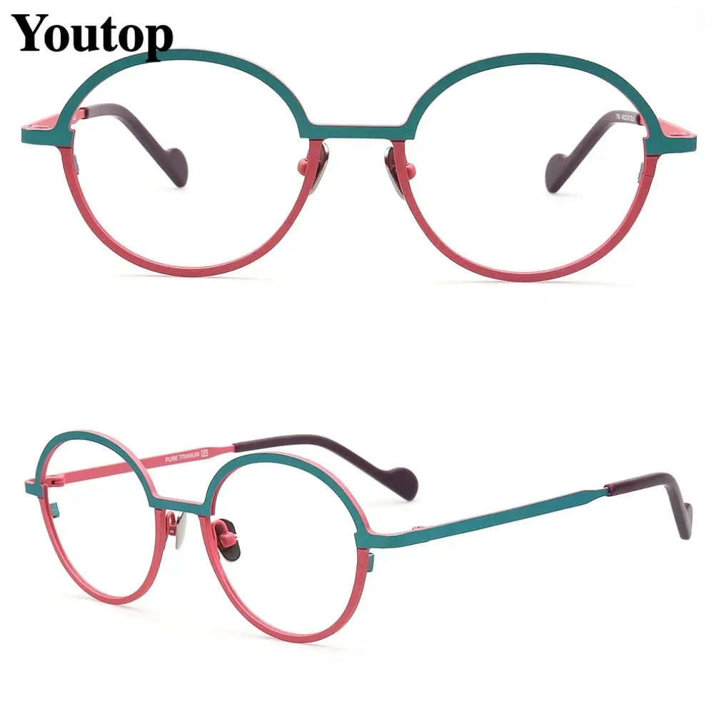 Two-Tone-Vintage-Round-Titanium-Eyeglasses-Women-Pink-Optical-Glasses ...