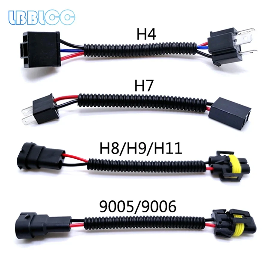 2x-H4-H7-H11-9005-9006-Wiring-Harness-Conector-Adapter-Male-Female-Bulb ...