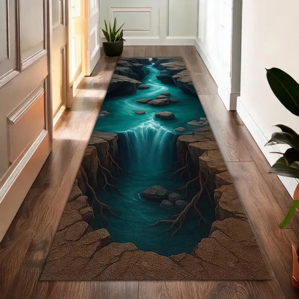 3D Water Flow Carpet Mat Non-slip Rug Home Decoration Glowing Stream ...