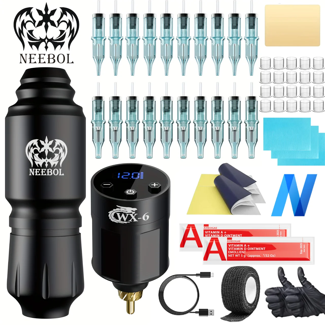 1set, Wireless Tattoo Kit, Complete Tattoo Gun Machine With 1300mAh LED ...