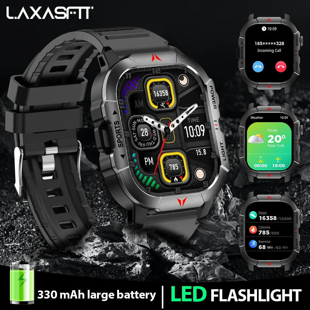 LAXASFIT New Smart Watch 2.01 Display Men Sports Watch LED Flashlight ...