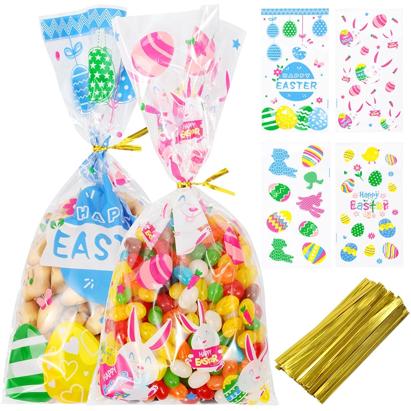 50pcs Easter Candy Gift Bags Easter Treat Bag with Ties Easter Party ...