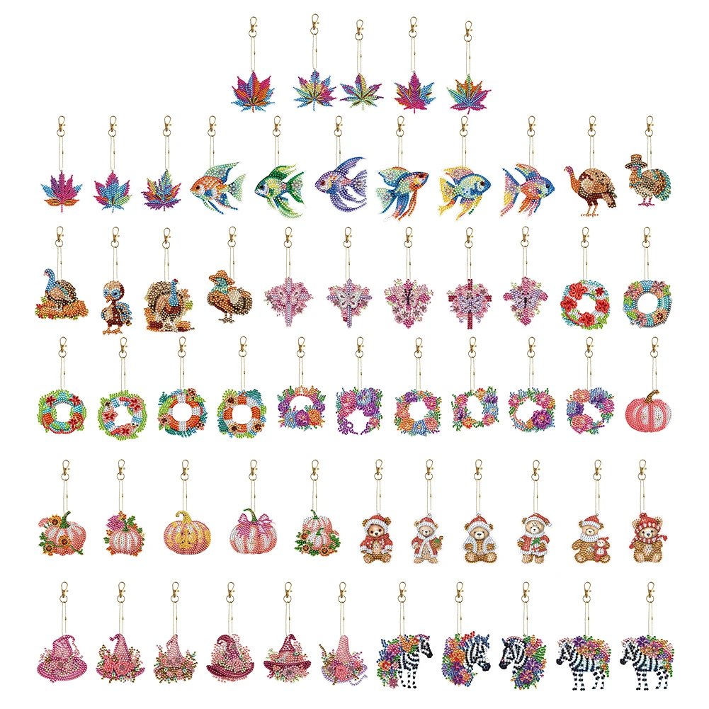 5-6-8PCS-Special-Shape-Diamond-Art-Keyring-Special-Leaf-Double-Sided ...