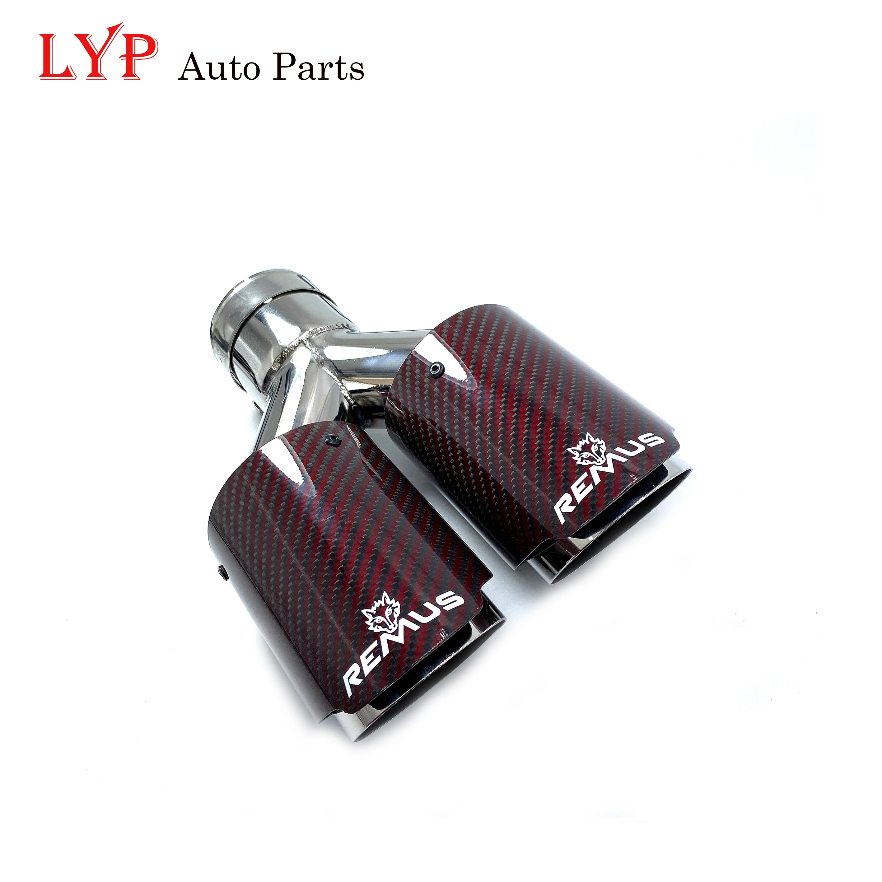 1Piece-Remus-Dual-Exhaust-Tip-Glossy-Red-Carbon-Fiber-Silver-Pipe ...