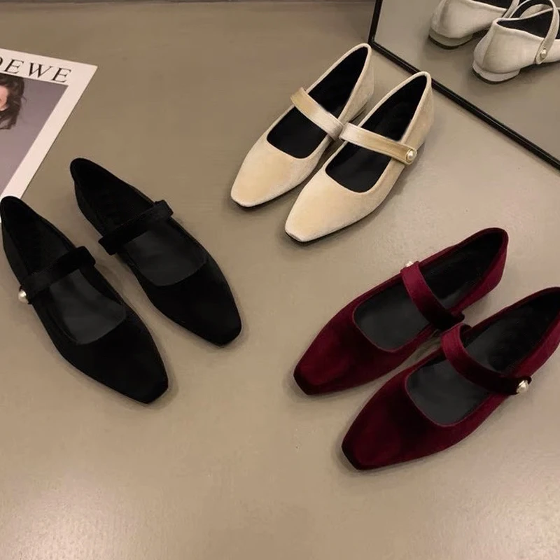 Elegant-Pearl-Buckle-Velour-Mary-Jane-Shoes-Woman-Concise-Velvet-Ballet ...