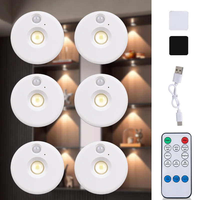 PIR Motion Sensor LED Under Cabinet Lamp Dimmable Rechargeable Night ...