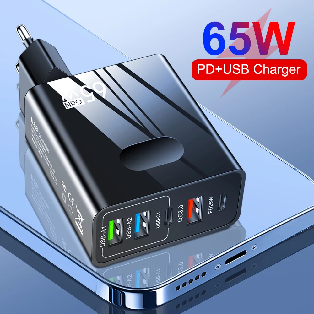 65W-GaN-USB-Charger-5-Ports-PD-Type-C-Fast-Charging-Phone-Charger ...