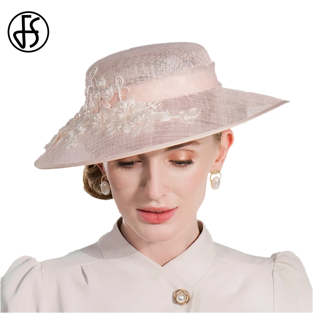 Fs Pink Elegant Hats For Women Formal Occasion Sunshade Flowers Wide ...