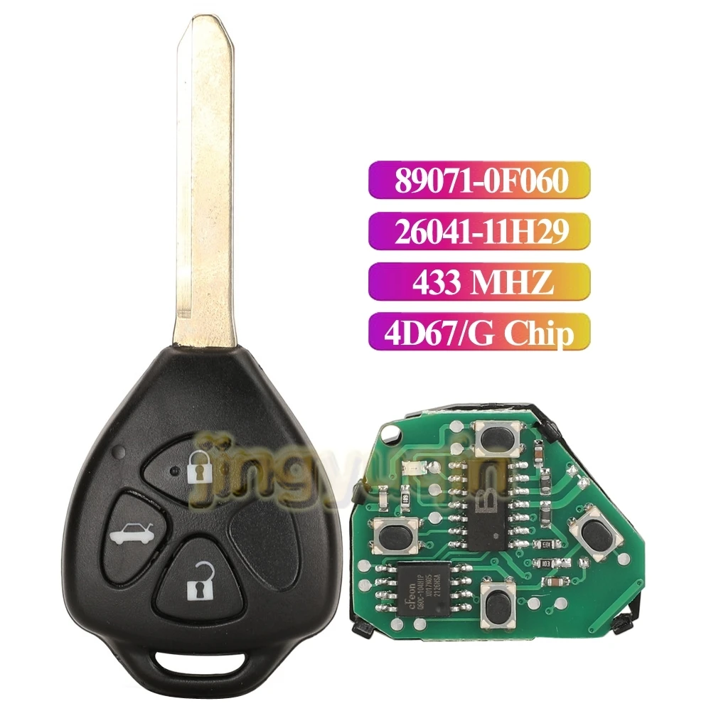 Jingyuqin 26041-11H29 89071-0F060 Remote Full Car Key Fob 433MHz 4D67/G ...