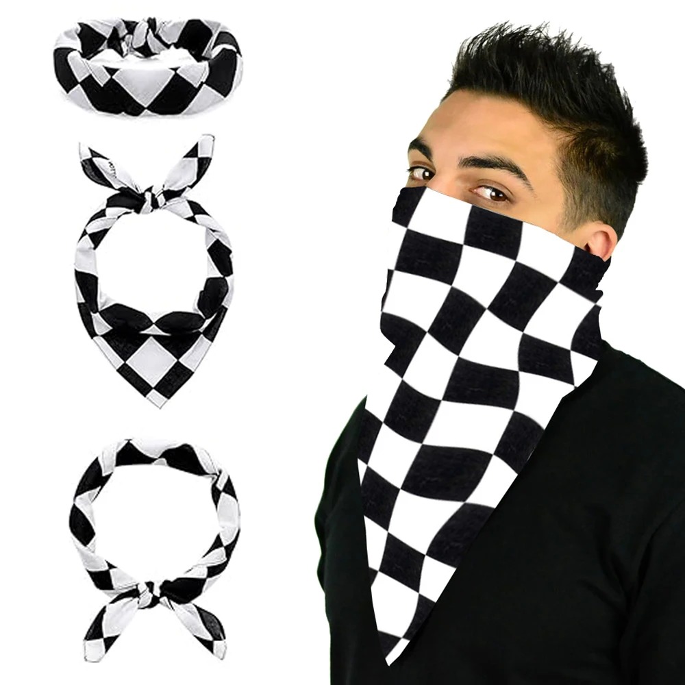 Checkerboard-Flag-Bandanas-Cotton-Black-White-Checkered-Face-Mask ...