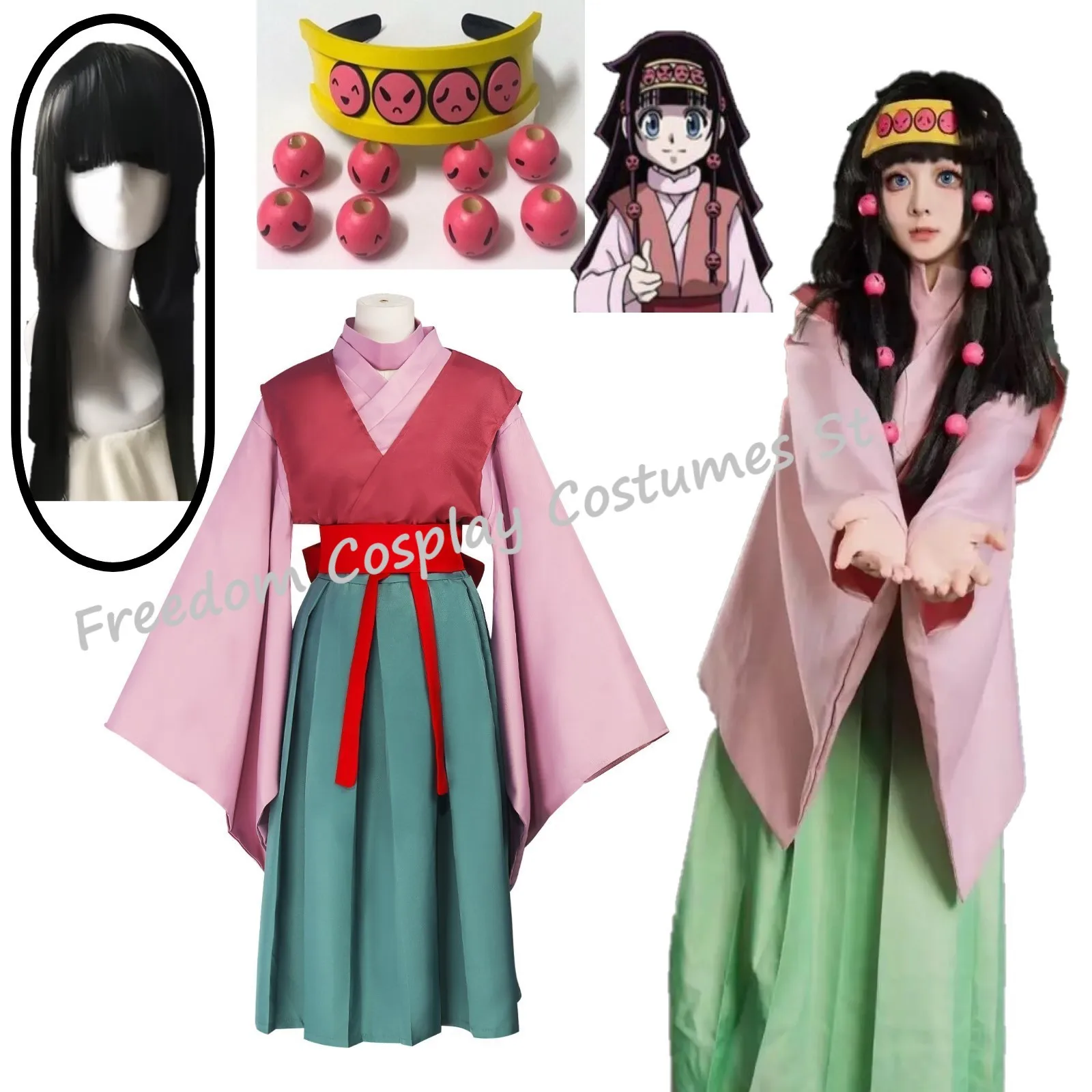Anime Alluka Zoldyck Cosplay Costume Aruka Zorudikku Pink Green ...