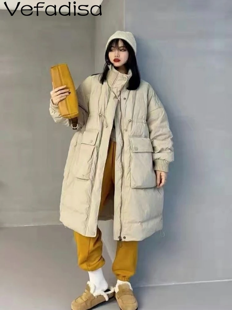 Vefadisa 2023 Winter Women Stand Collar Zipper Cardigan Down Coat Loose