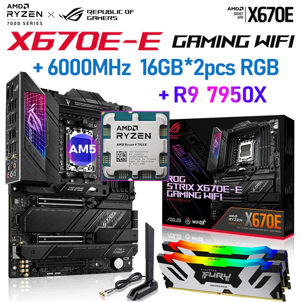 ASUS AM5 Mainboard Kit AM5 RYZEN CPU R9 7950X Com DDR5 Fúria Renegado ...