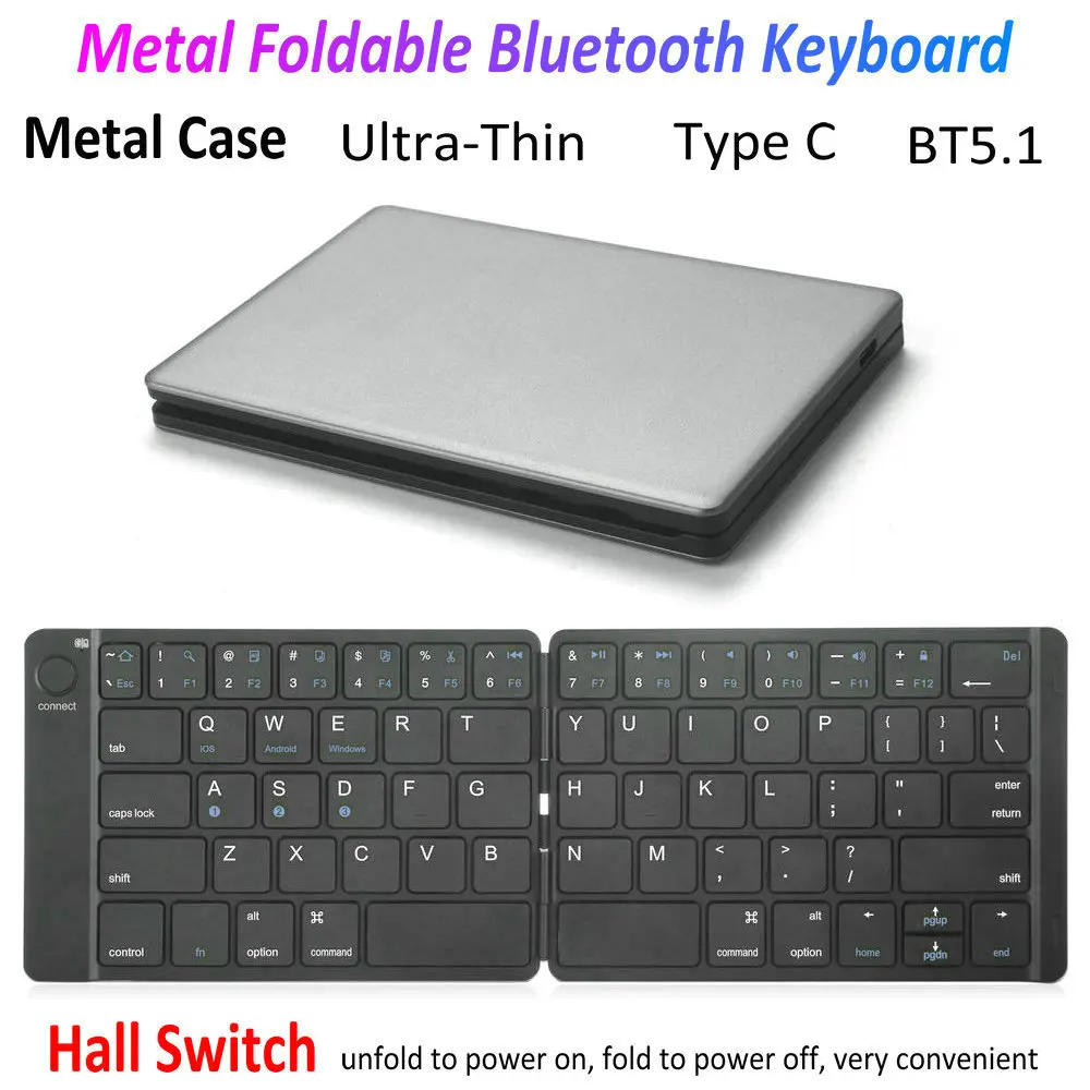 Metal Folding Foldable Bt 5.1 Bluetooth Keyboard Usb Type C For Windows ...