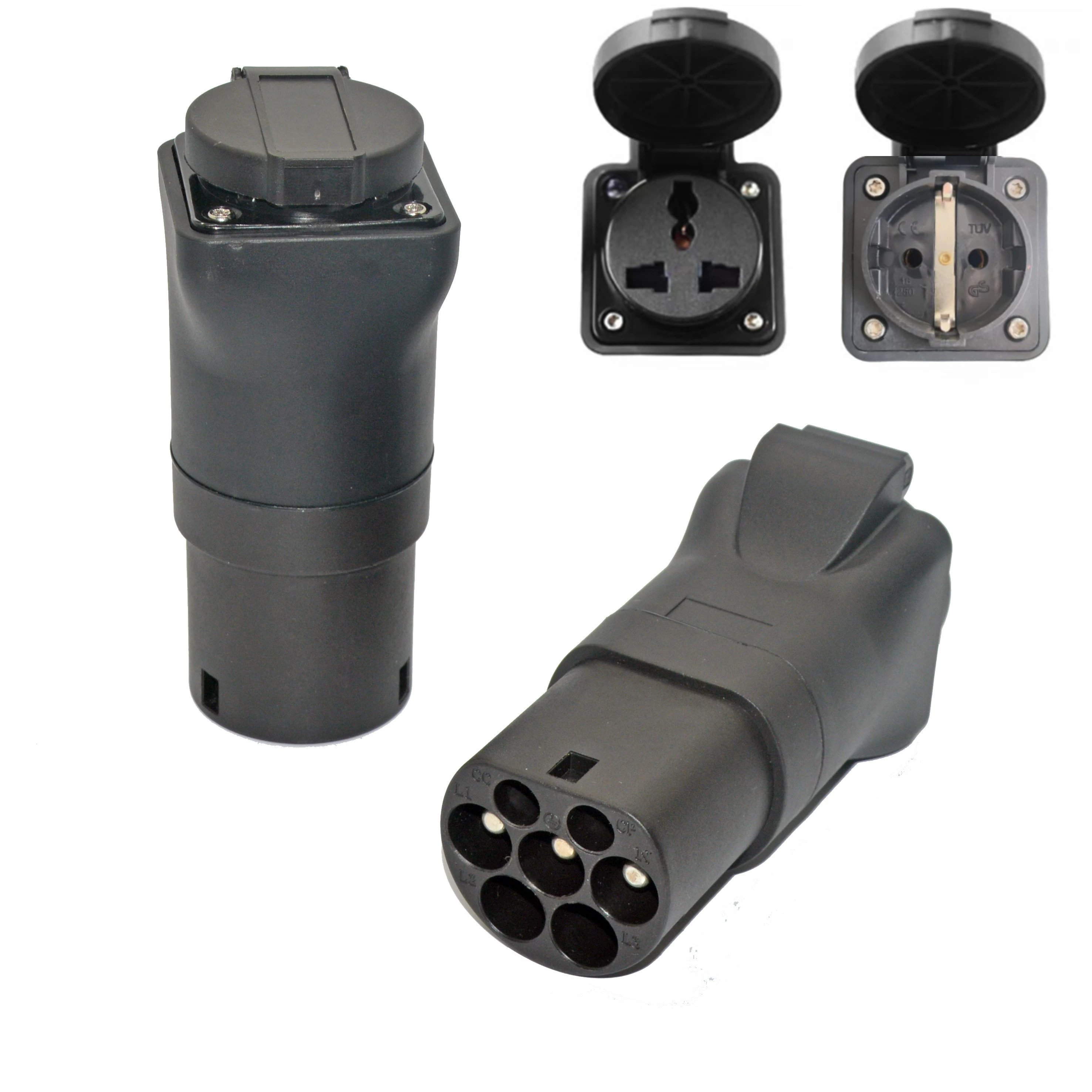 16A Electrical Car EVSE Adapter Portable EV Plug Type 2 To EU 2 Pins ...
