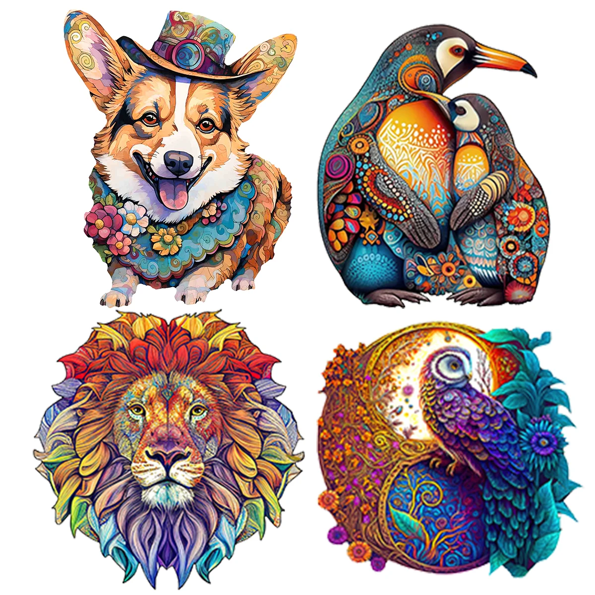 Wooden-Animal-Jigsaw-Puzzles-Sunshine-Colorful-Lion-3D-Puzzle-Gift ...