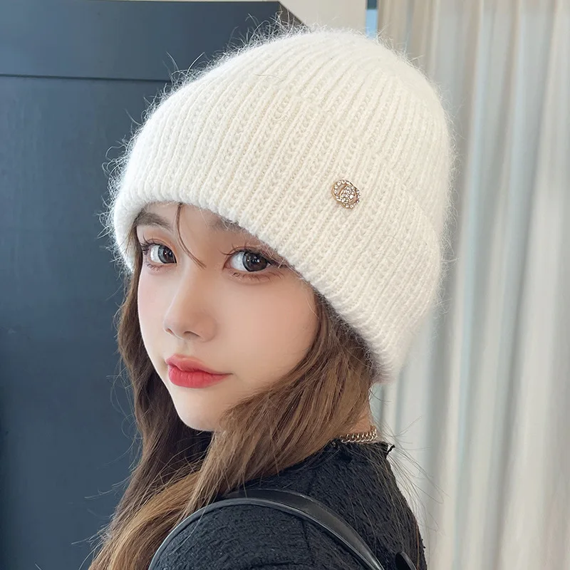 Gorros esponjosos de piel de conejo para mujer, gorro suave y cálido ...