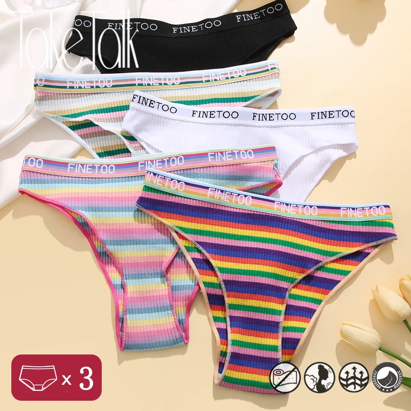3PCS-Set-Women-Colorful-Panties-Low-Rise-Cotton-Briefs-Stripe-Rainbow ...