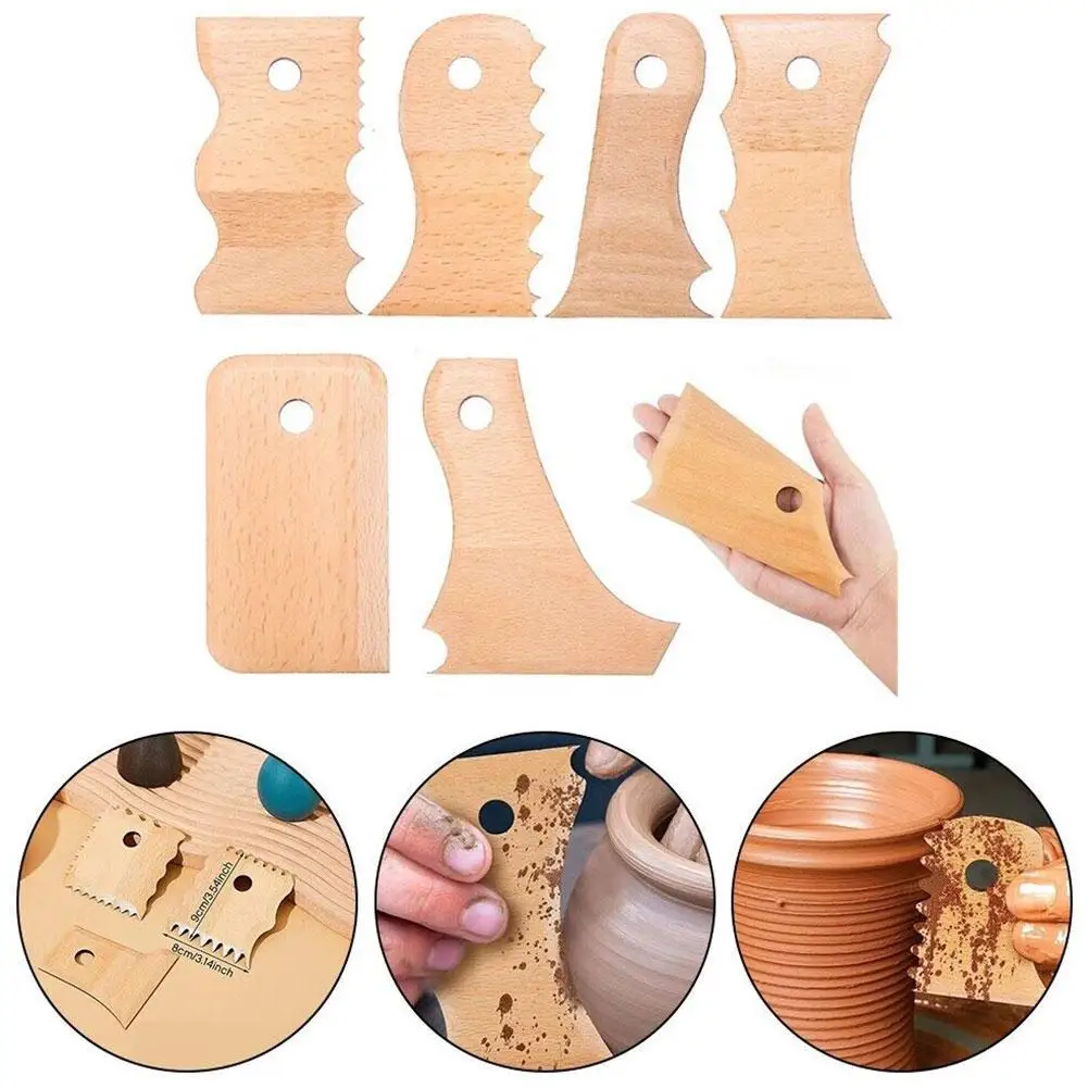 7-PCS-Pottery-Trimming-Tools-Pottery-Clay-Foot-Shaper-Tools-Wooden-Texture-Profile-Rib-Bundle ...