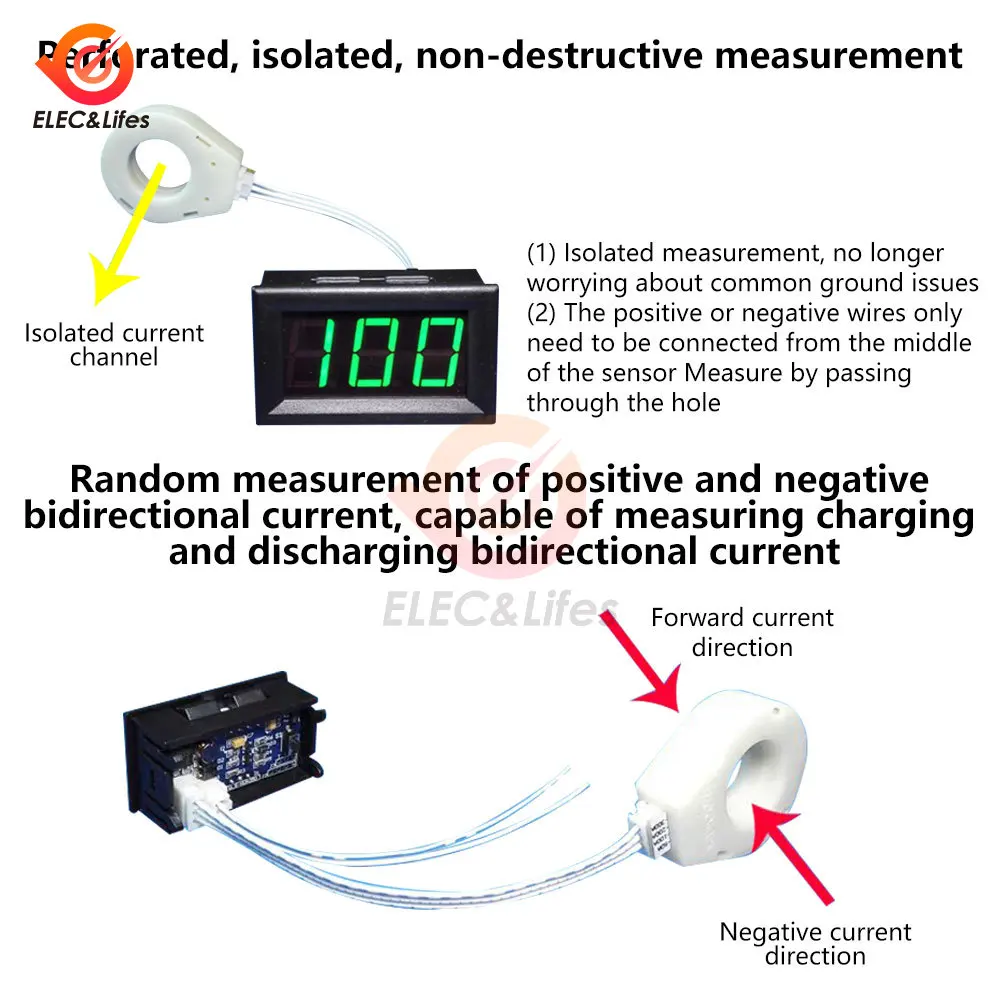 DC5-120V 400A 200A 100A 50A Digital Voltmeter Ammeter Charge Discharge ...