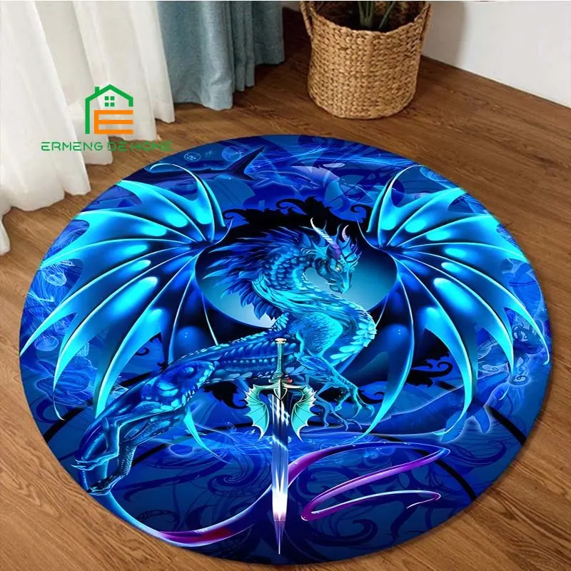 Animal Dragon Flannel Round Area Rug For Bedroom Non-slip Carpets For ...