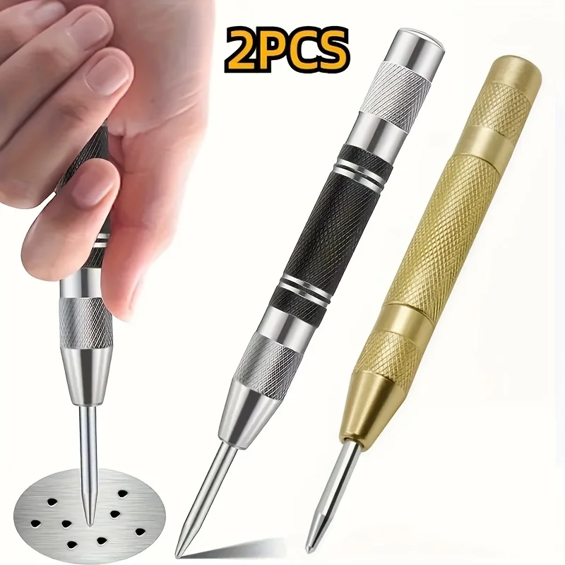 2pcs Heavy Duty Automatic Center Punch, Adjustable Spring Impact Hole ...