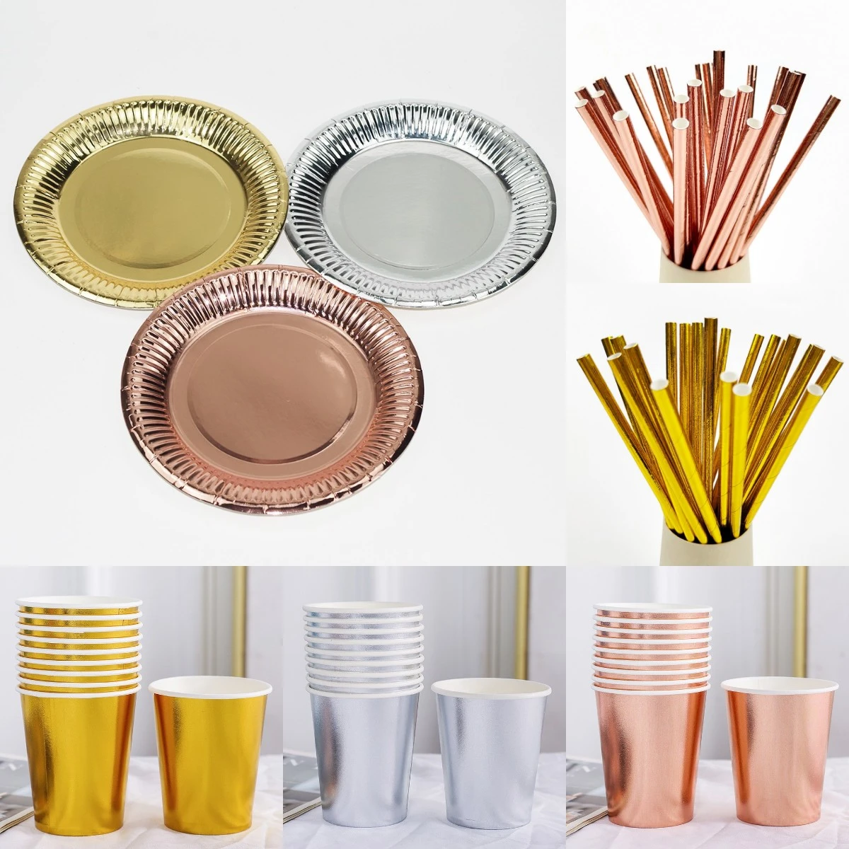 Disposable Plates Cups Wedding | Golden Disposable Plates Party - 10pcs ...