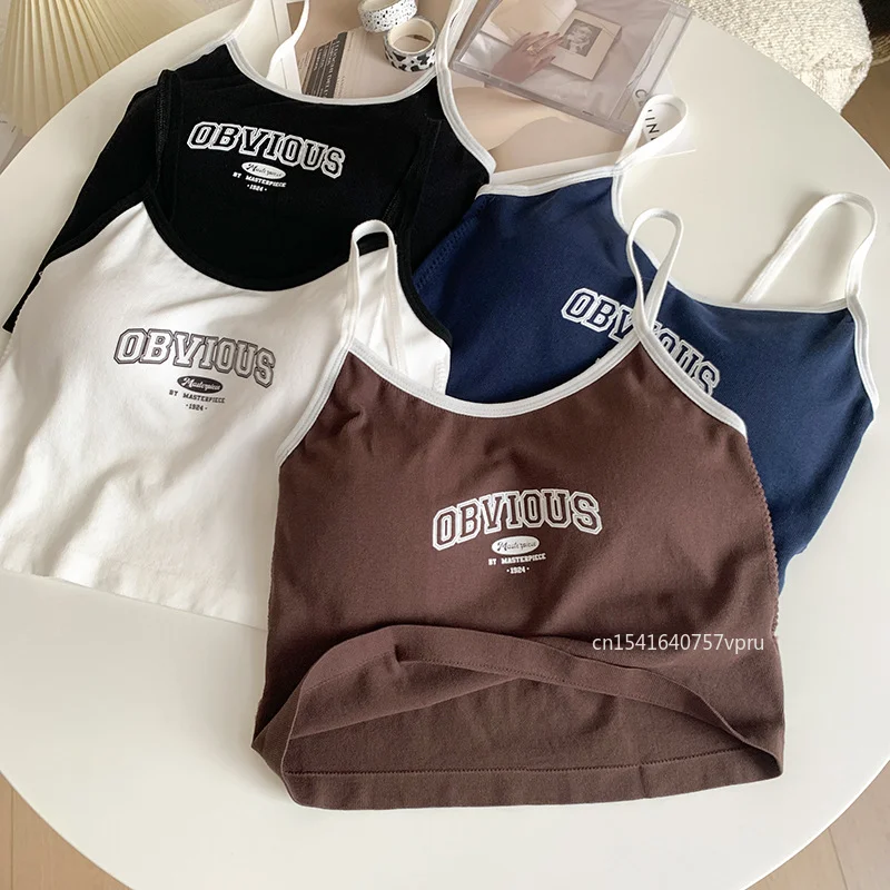 New-Women-With-Padded-Bra-Crop-Tops-O-neck-Solid-Crop-Tops-2024-Summer ...