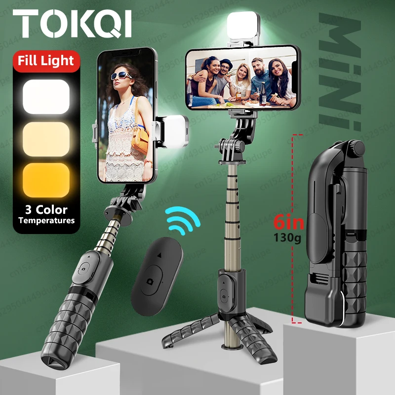 Mini-Selfie-Stick-with-Fill-Light-Foldable-Tripod-Wireless-Bluetooth ...