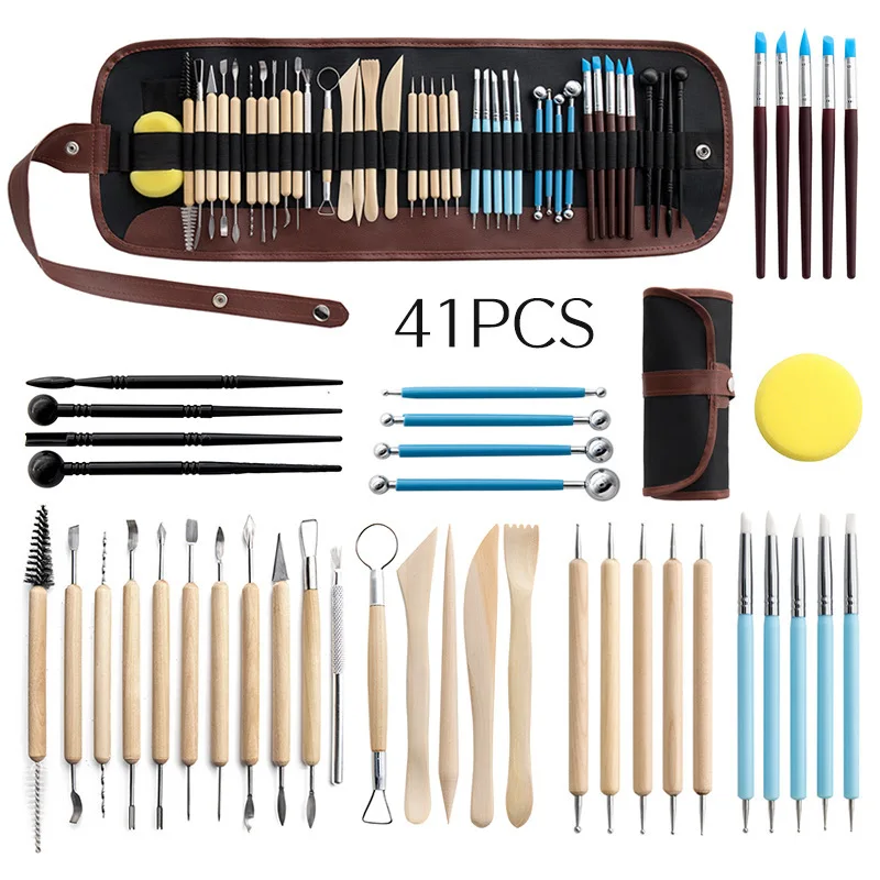 41pcs-Set-of-Clay-Sculpting-Tools-Wooden-Handle-Pottery-Carving-Tool ...