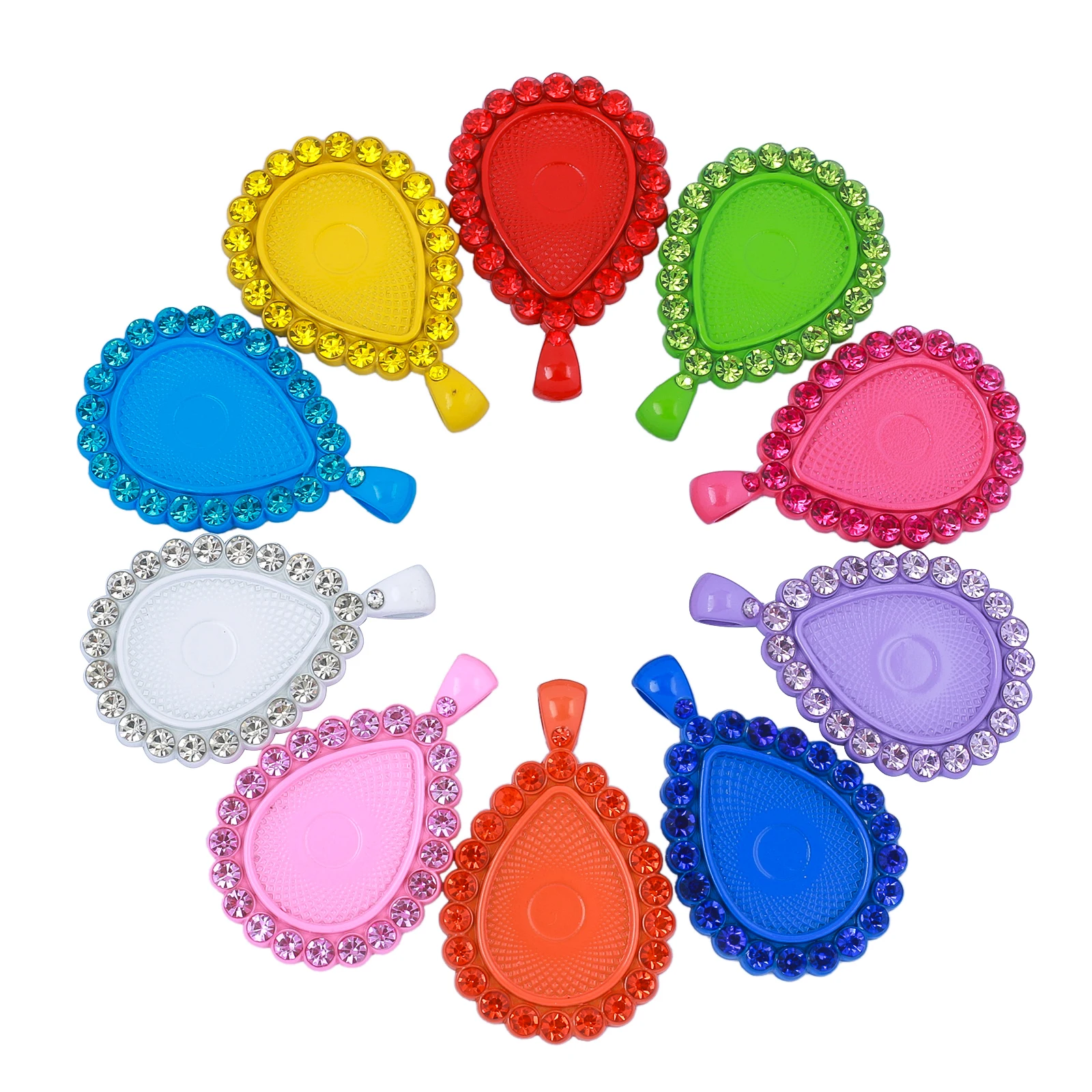 50pcs/Lot 25mm Briolette Tray Charms Bezel Pendant Setting For DIY ...