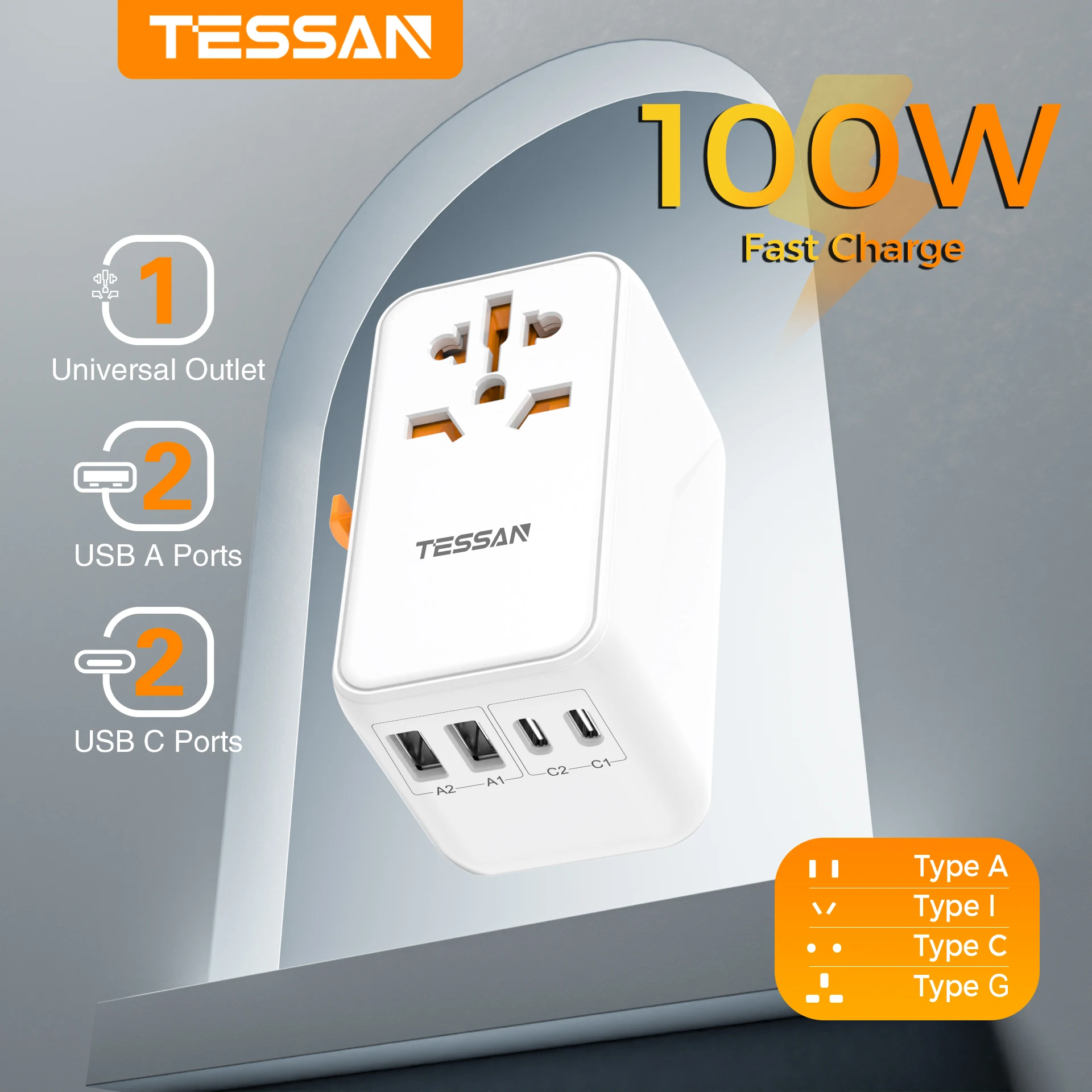 TESSAN-100W-GaN-Universal-Travel-Adapter-Worldwide-with-USB-and-Type-C ...