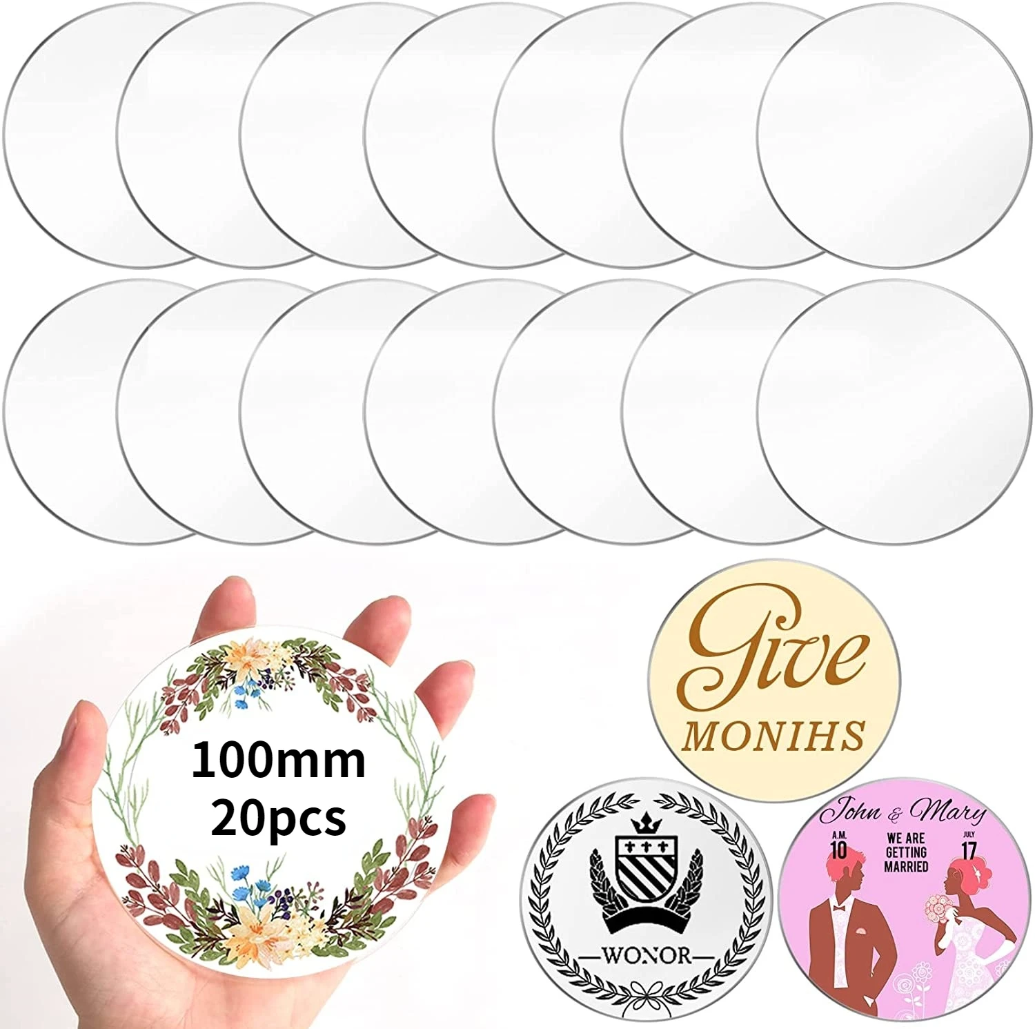 20pcs 100mm Clear Acrylic Sheet Round Acrylic Disc Transparent Panel ...