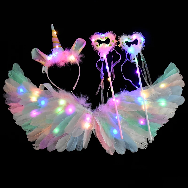 LED Angel Feather Wings Glow Light Up Wings Glow Luminous Cosplay Party ...