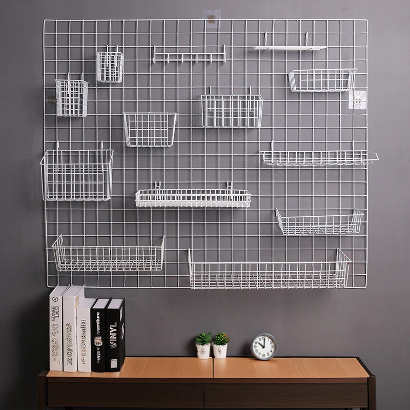 DIY-Wall-Mounted-Wire-Grid-Organizer-Removable-Baskets-Wall-Decor-with ...