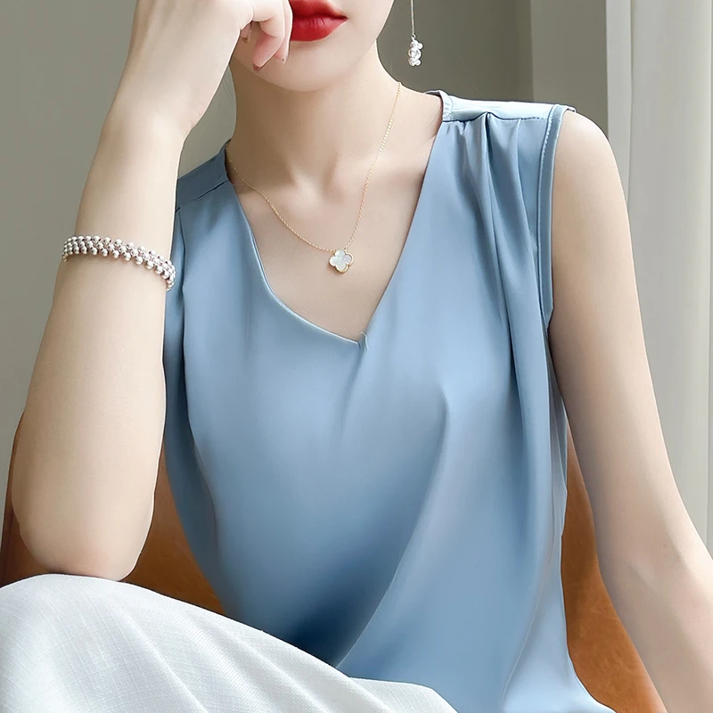 Canotta-in-seta-con-scollo-a-v-canotta-estiva-da-donna-versione ...